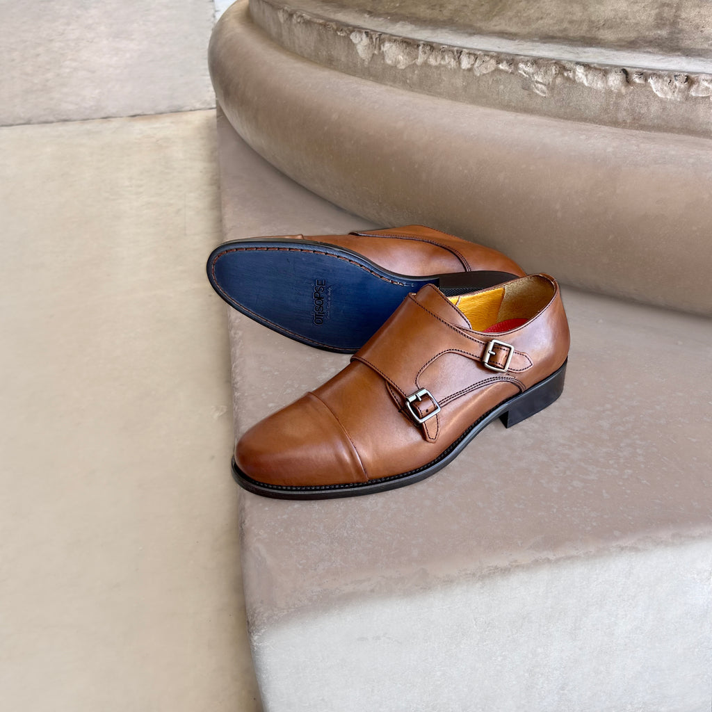 Light brown leather double buckle men's shoes – Otisopse