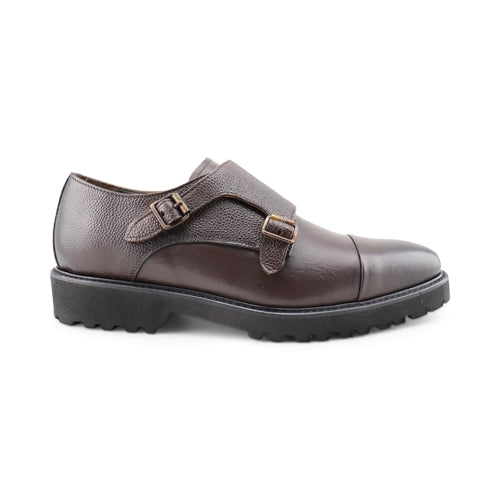 Double buckle shoes in dark brown leather