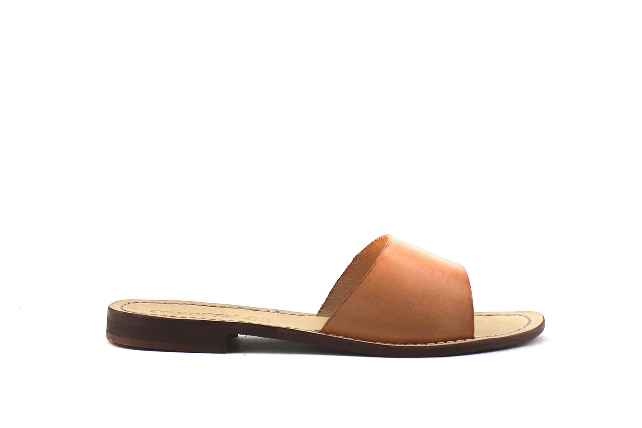 Women's light brown leather flat sandals